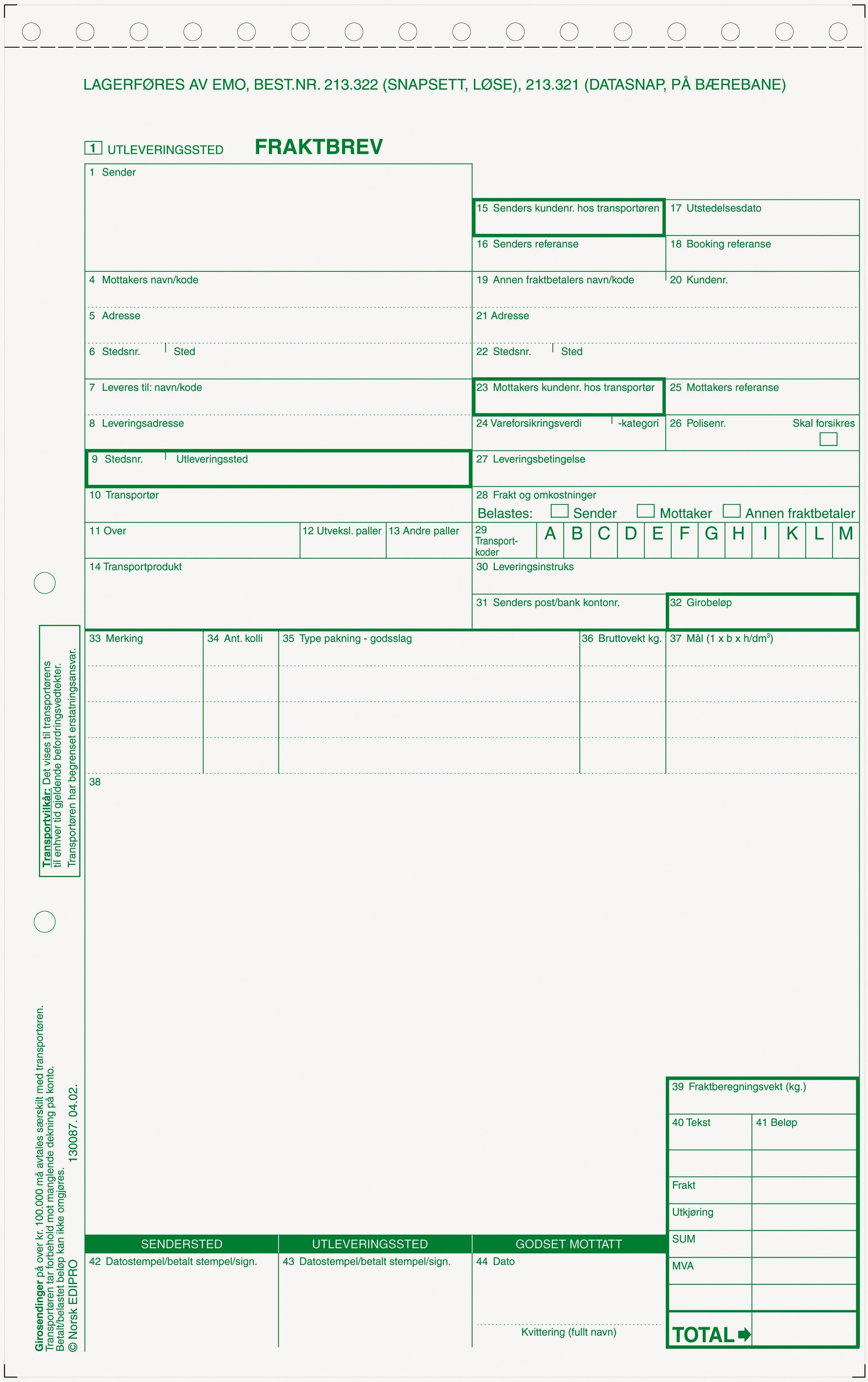 Fraktbrev snapsett 4x (50) | ISA Norge AS