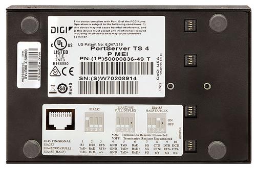 Digi PortServer TS 4 P MEI, 4 port RS-232/422/485 Powered Serial to Ethernet Device Server ...