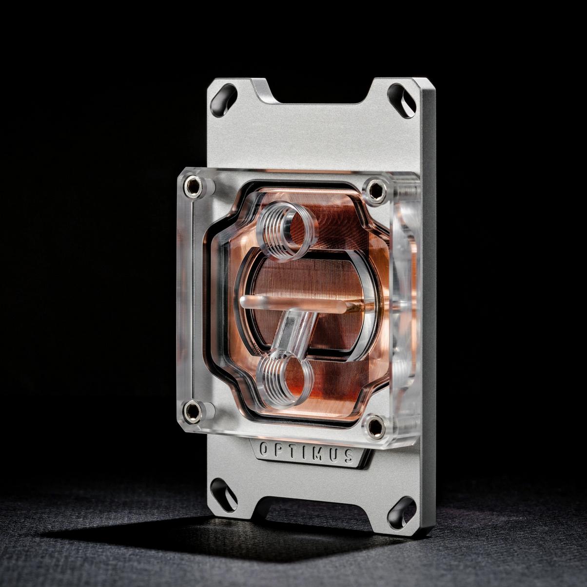 OPTIMUS Foundation CPU Block - Acrylic Top - Satin Silver Billet Mount ...